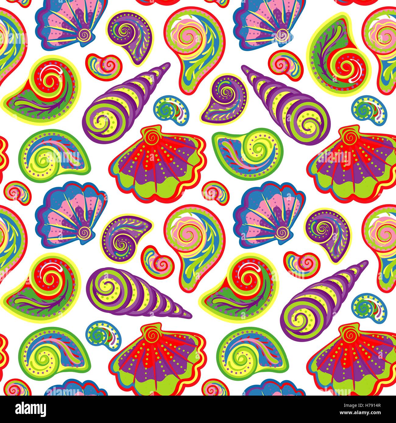 Hand draw sea shells pattern. Seamless texture with hand painted ...