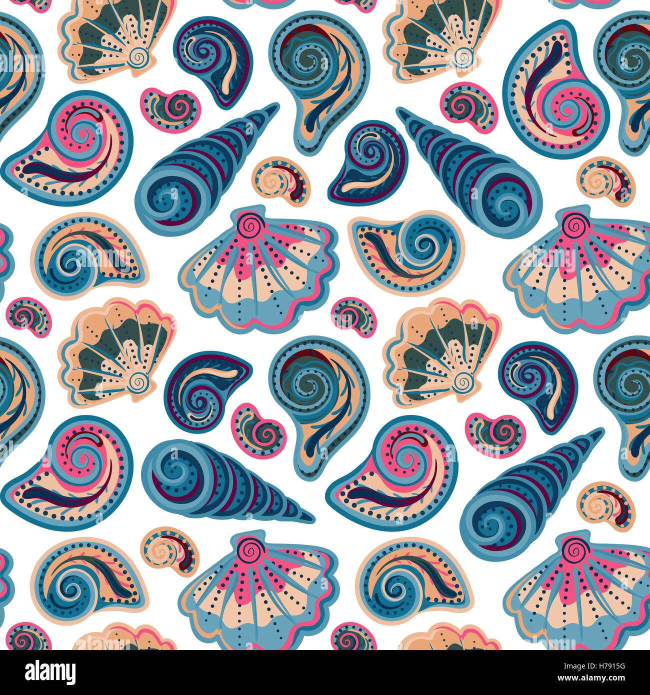 Seamless pattern with shells. Summer vector colorful background. Hand ...