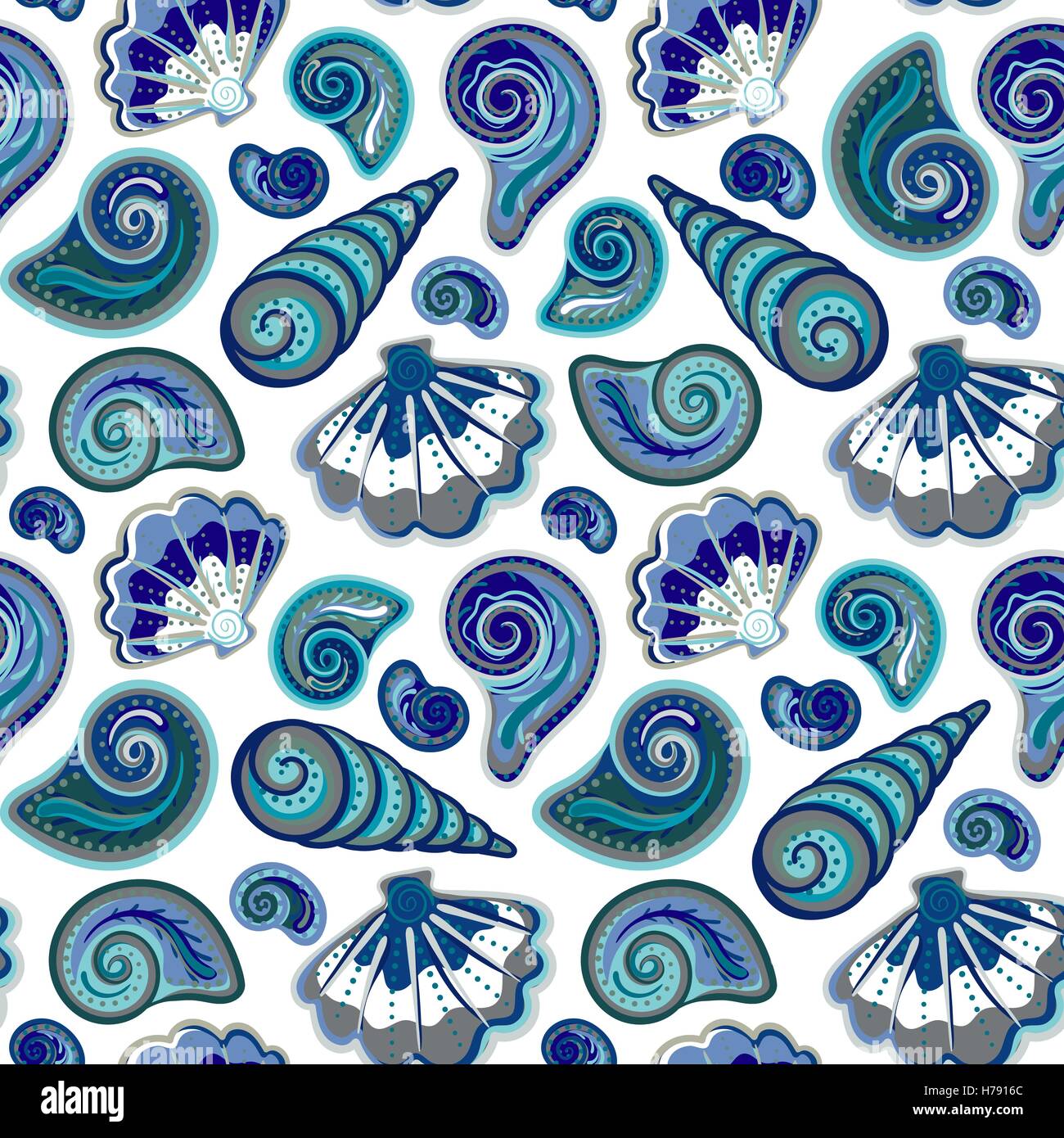 Seamless pattern with shells. Summer vector colorful background. Hand ...