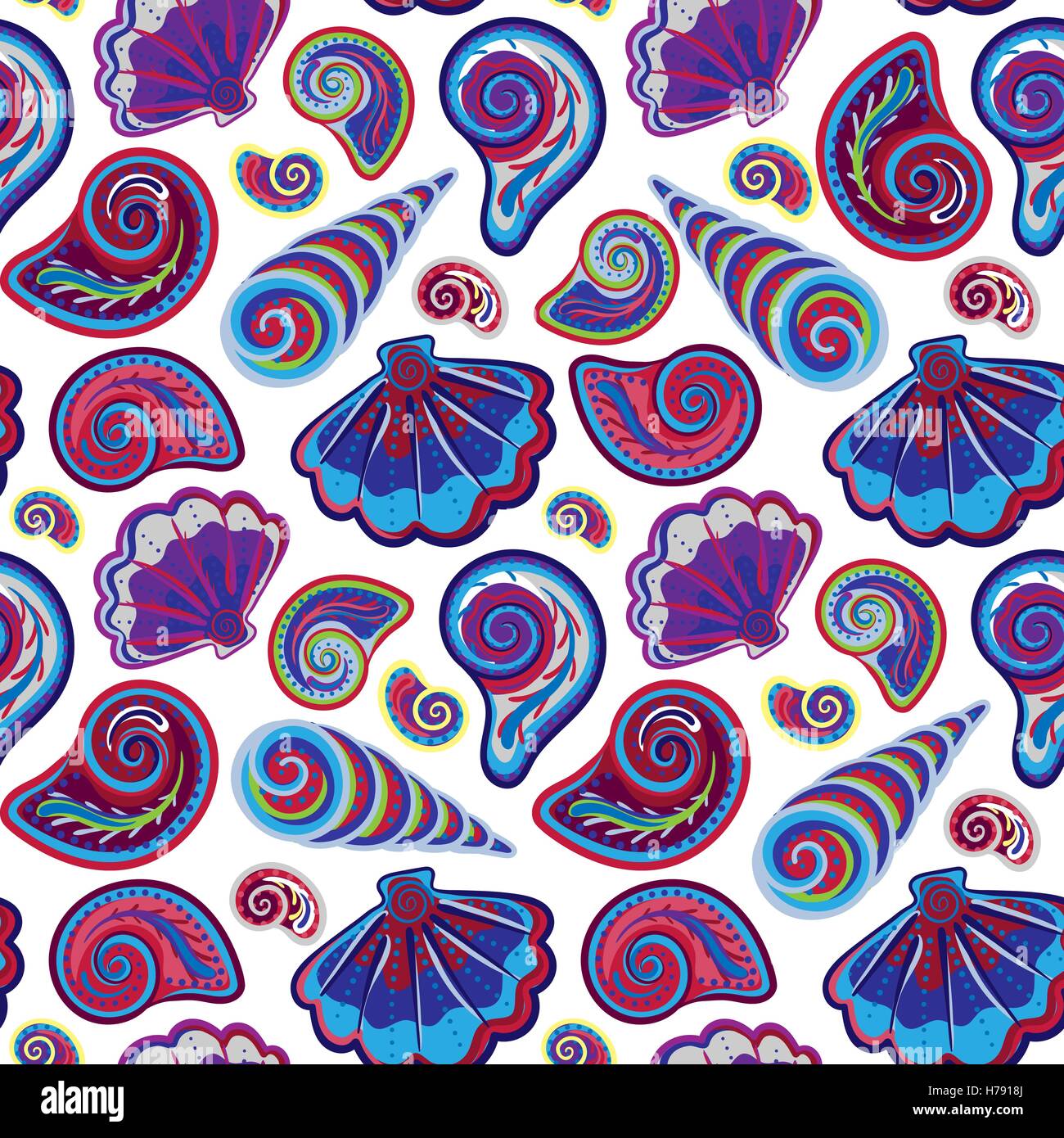 Sea seamless pattern. Original hand drawn illustration in vintage style ...