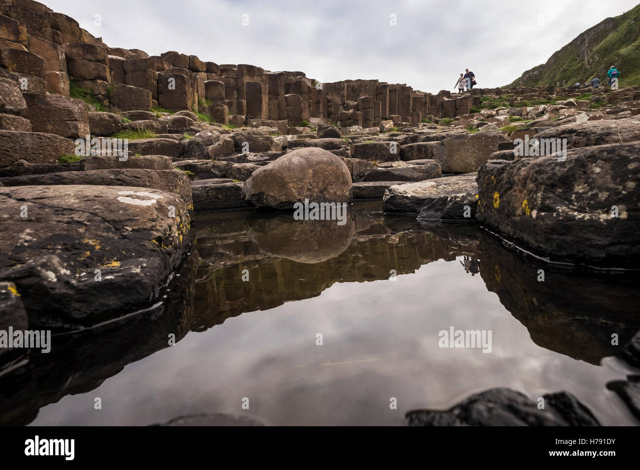 Rock pools at the Giants Causeway on the north Antrim coast in Ulster ...