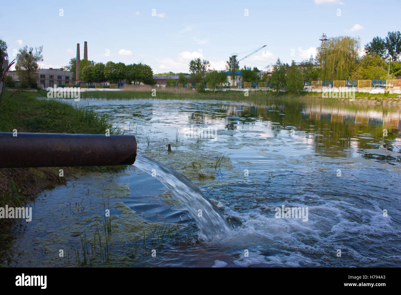 Water flow stops away from the sewer into the river, lake Stock Photo ...