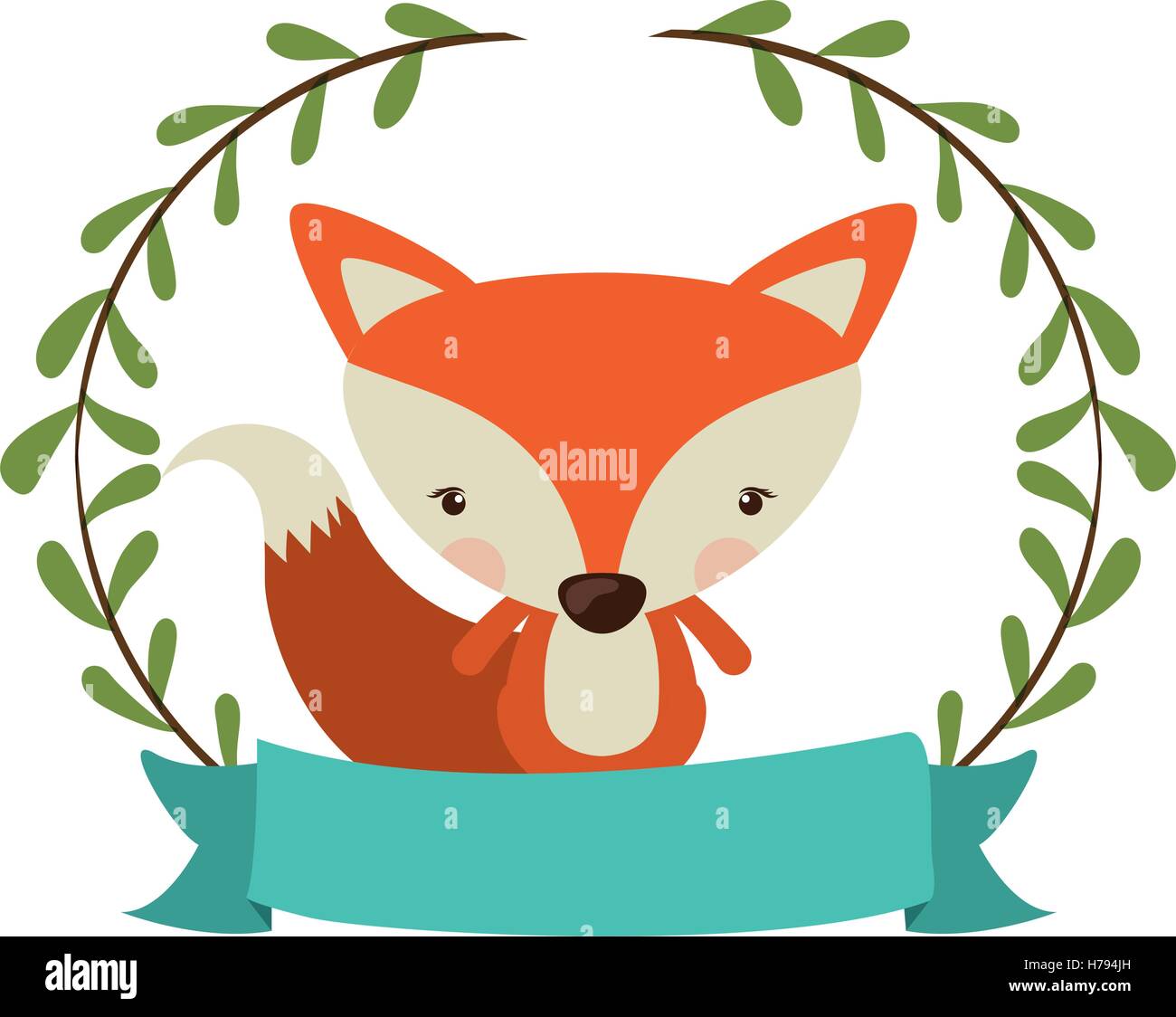 Little animal concept about cute fox design with blue ribbon and green ...