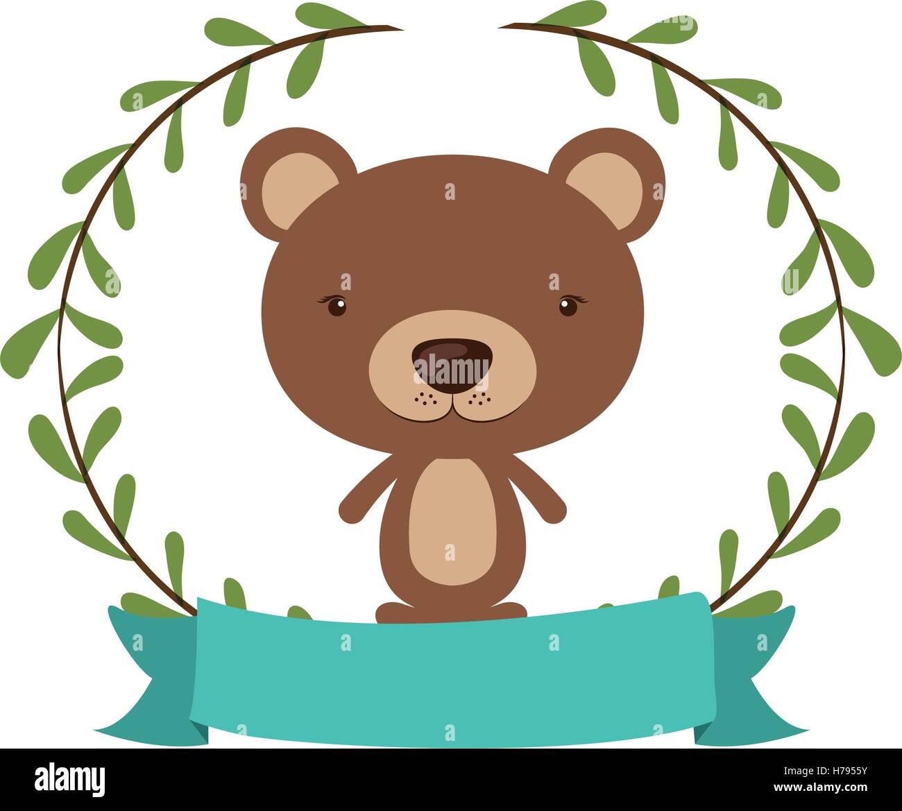Little animal concept about cute bear design with blue ribbon and green ...