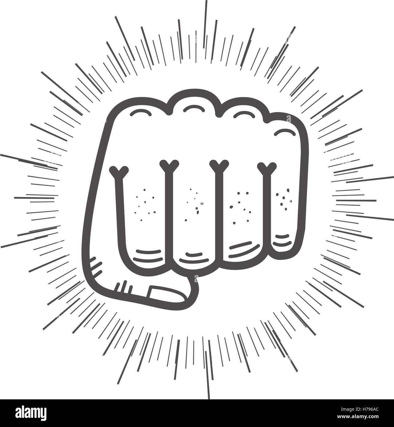 hand closed fist icon with sunburst over white background. sport and ...