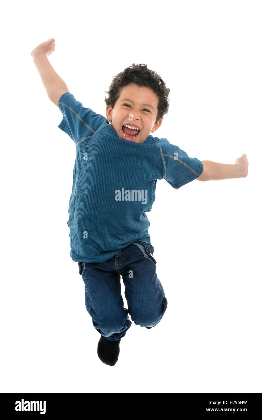 Active Happy Boy Jumping with Energy Isolated on White Background Stock ...