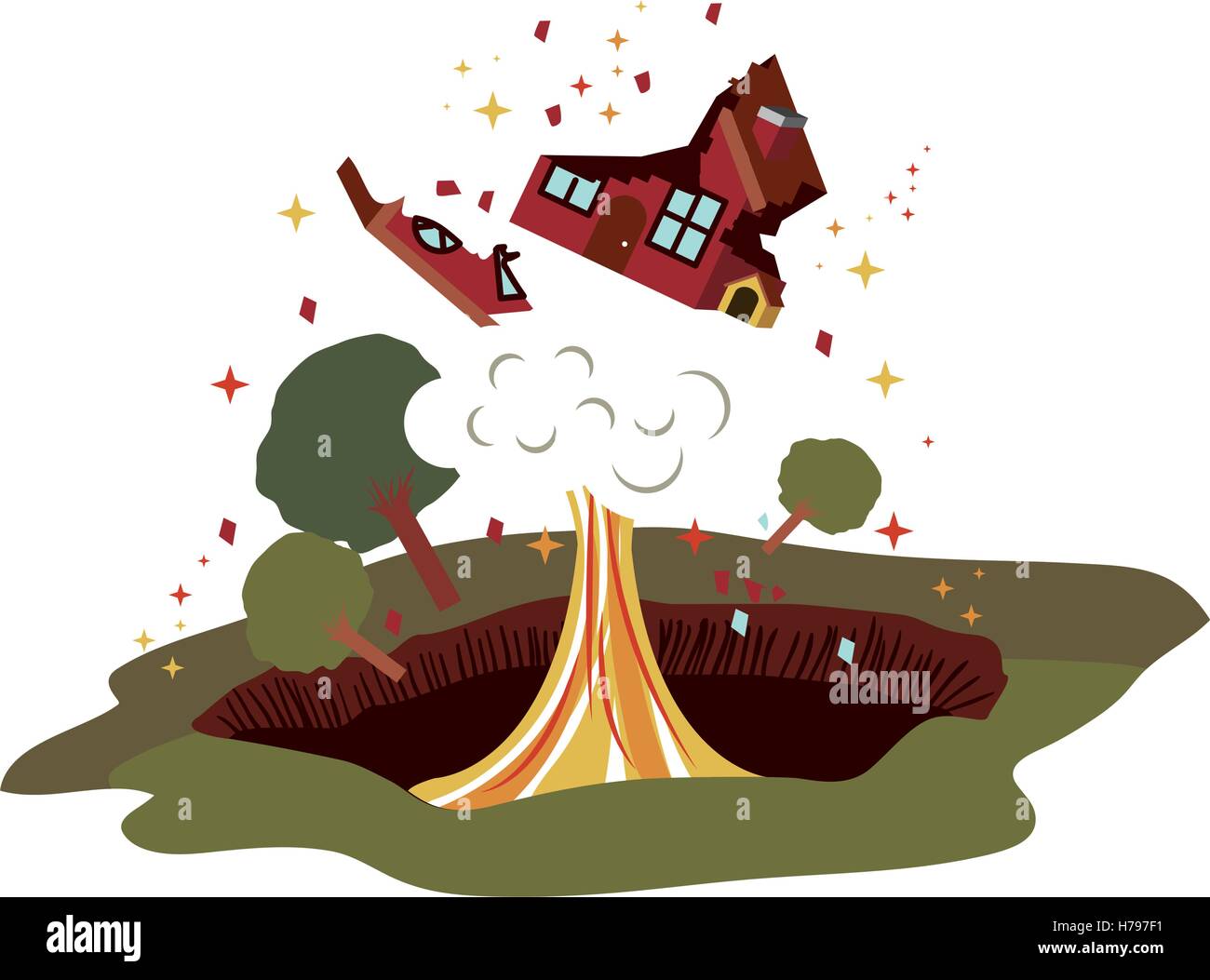 explosion emergency. natural disaster design over white background ...