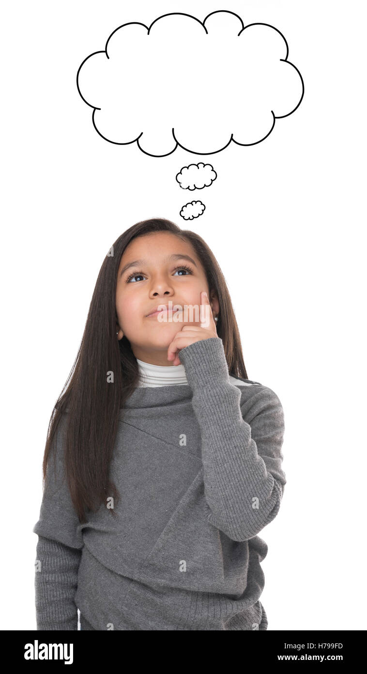 Portrait of Young Girl Thinking Isolated on White Background Stock ...