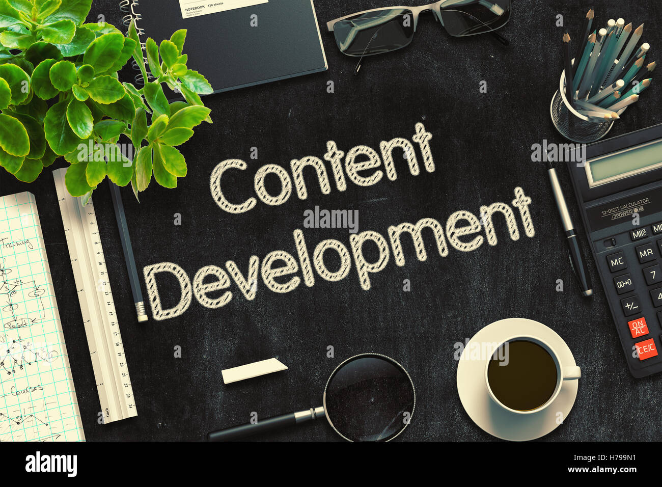 Content Development on Black Chalkboard. 3D Rendering Stock Photo - Alamy