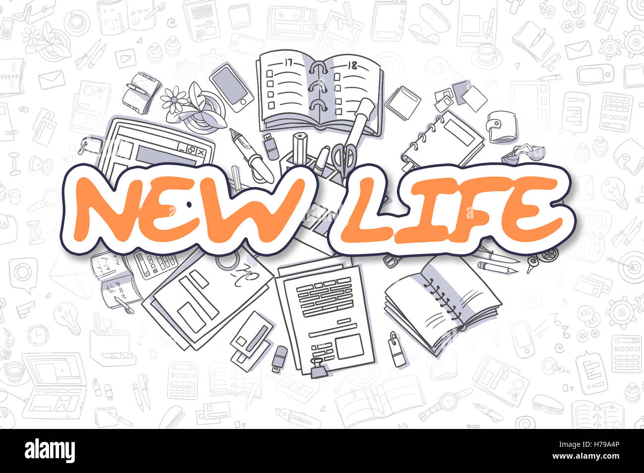 New Life - Cartoon Orange Word. Business Concept Stock Photo - Alamy