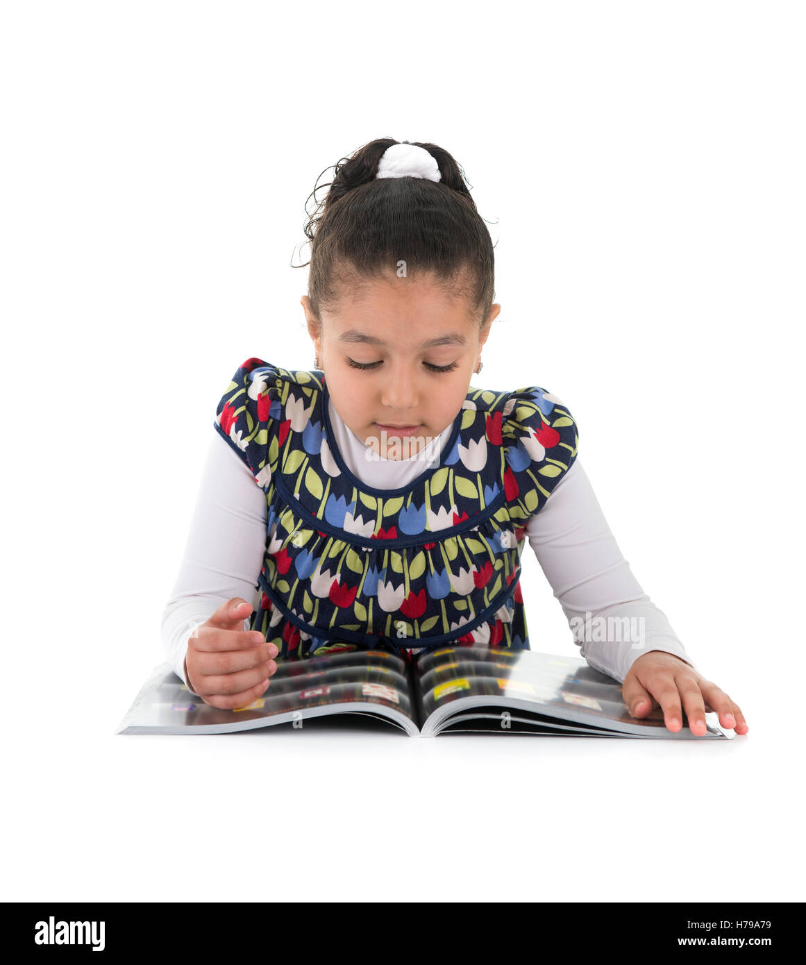Young Girl Reading Isolated on White Background Stock Photo - Alamy