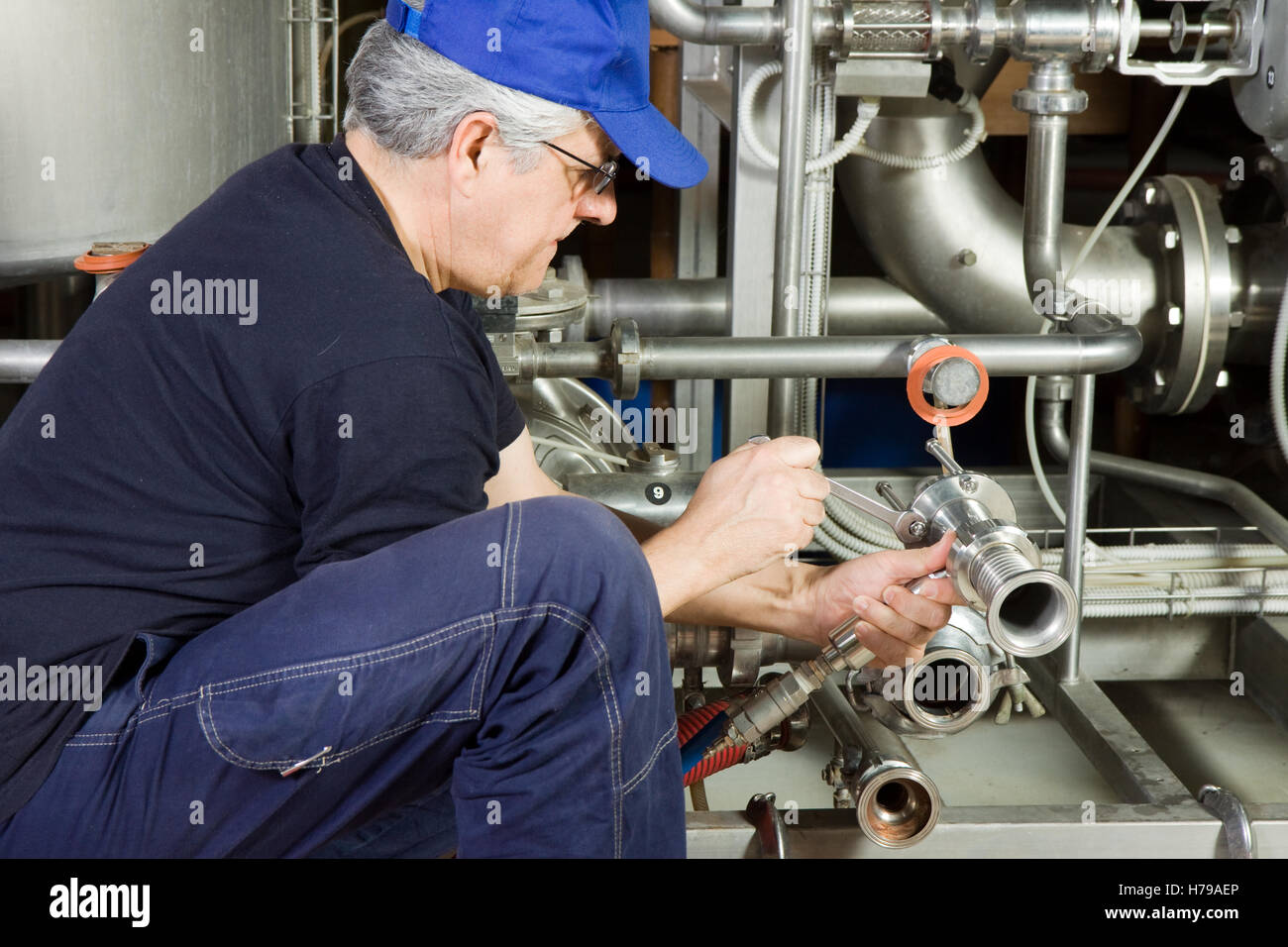 skilled worker fitting a pump plant in a industrial company Stock Photo ...
