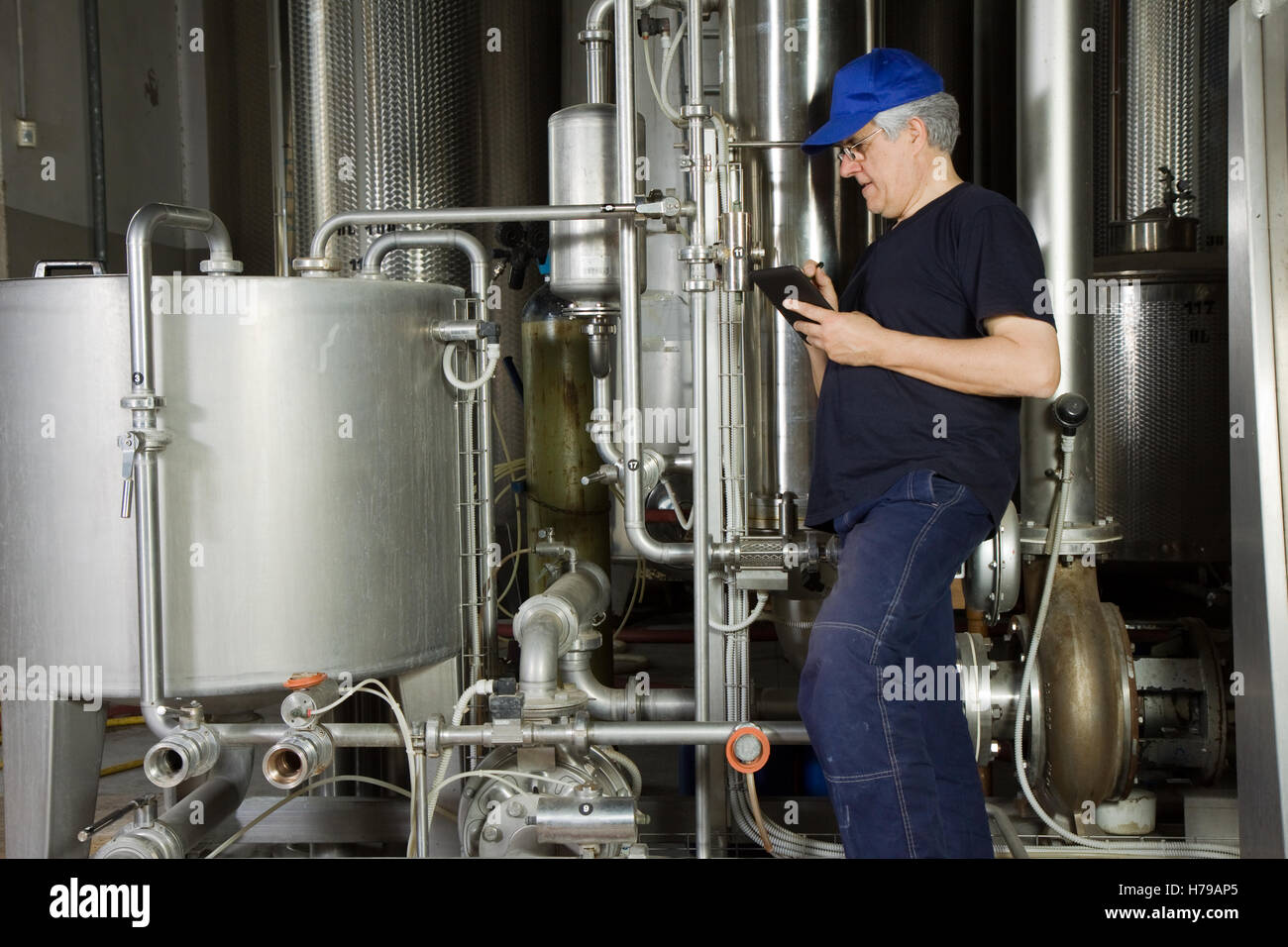 skilled worker fitting a pump plant in a industrial company Stock Photo ...