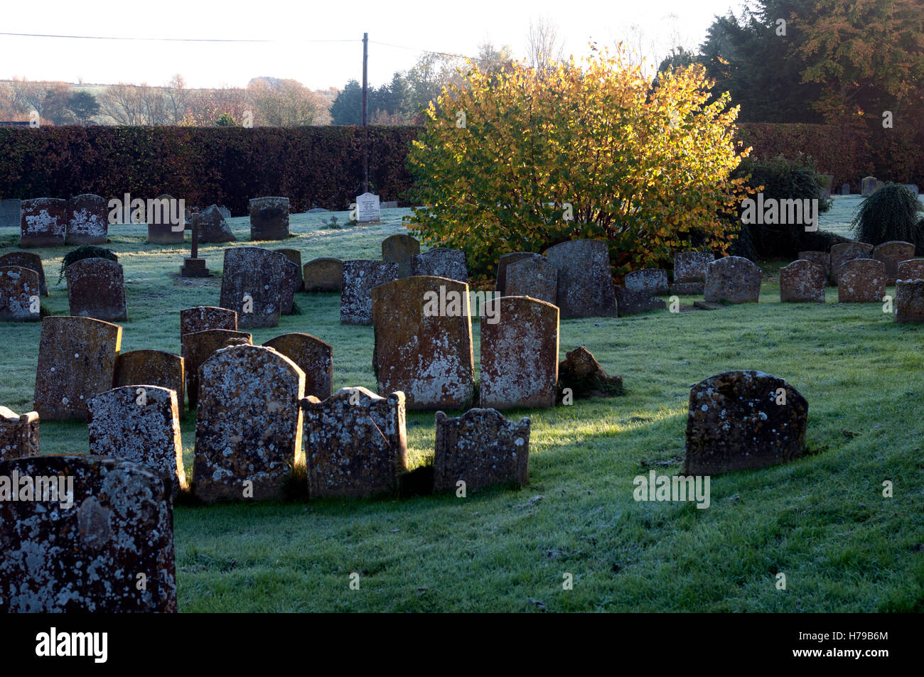 Tredington churchyard, early morning in autumn, Warwickshire, England ...