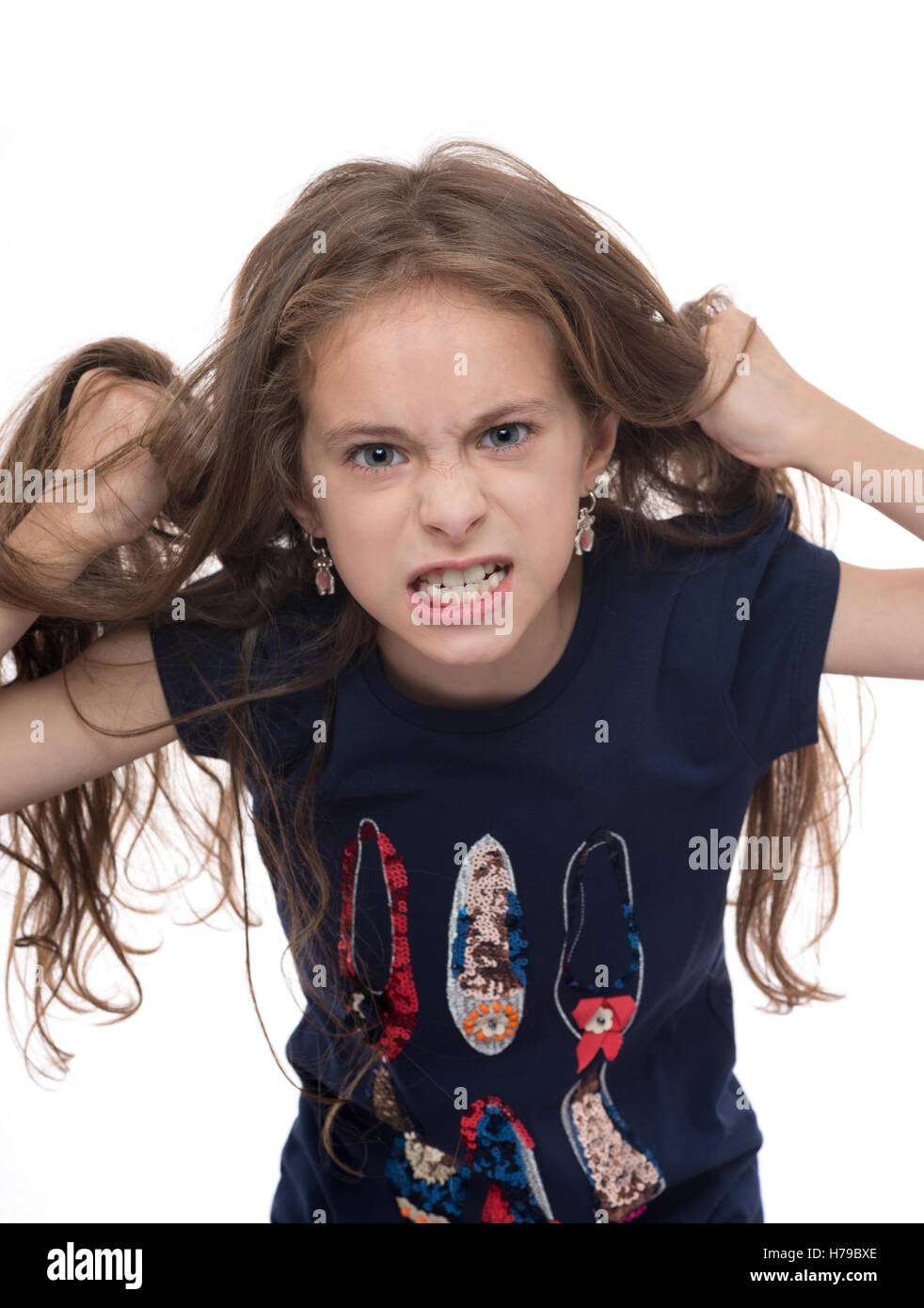 Angry Young Girl Isolated on White Background Stock Photo - Alamy