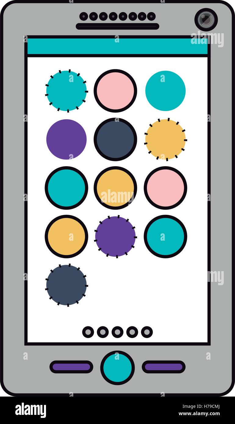 smartphone portable device with colorful circles on screen over white ...