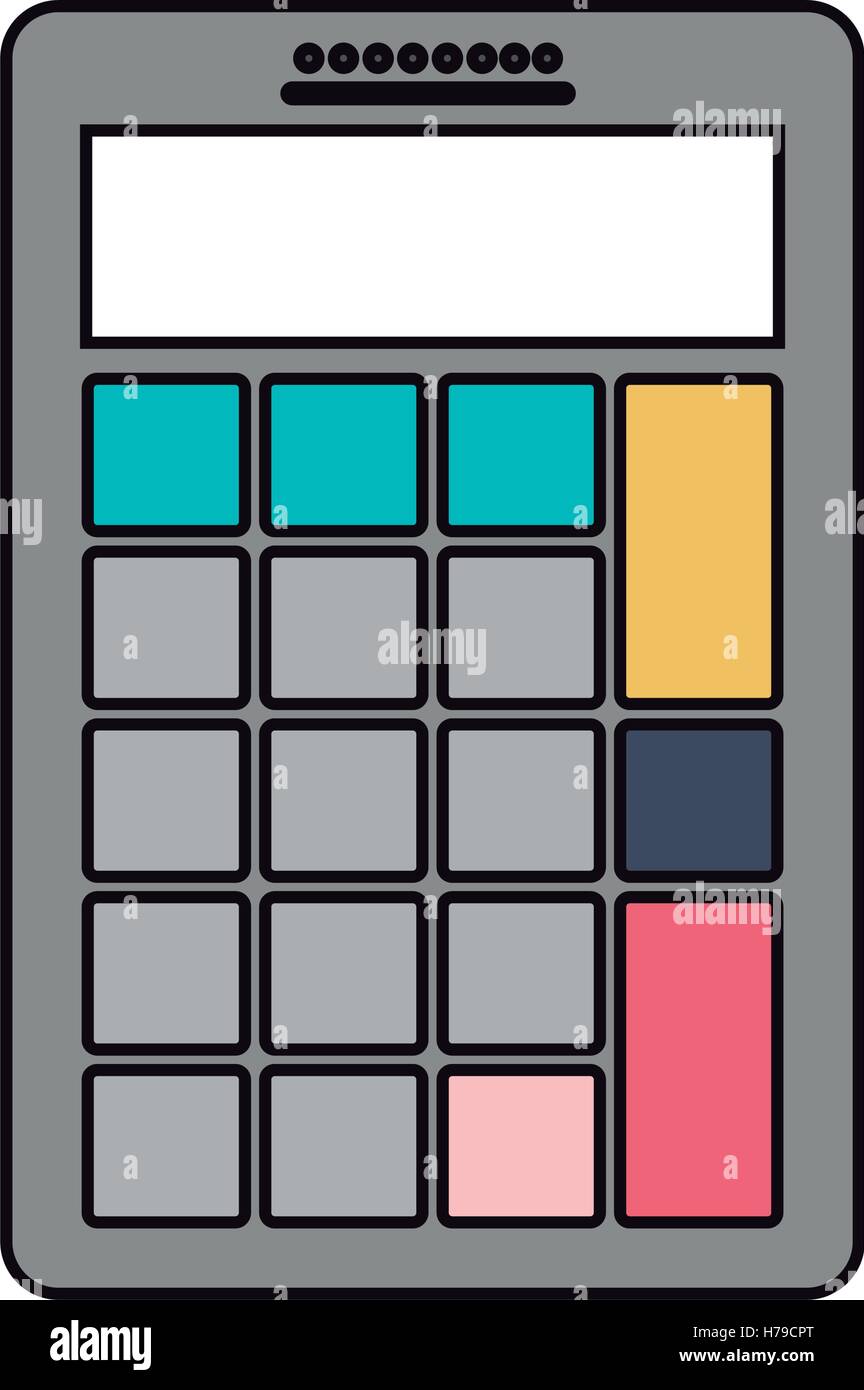 calculator device icon with colorful keyboard over white background ...