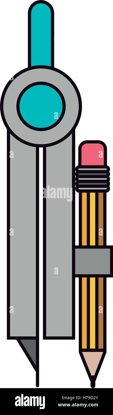 cartoon compass with pencil school tool icon over white background ...