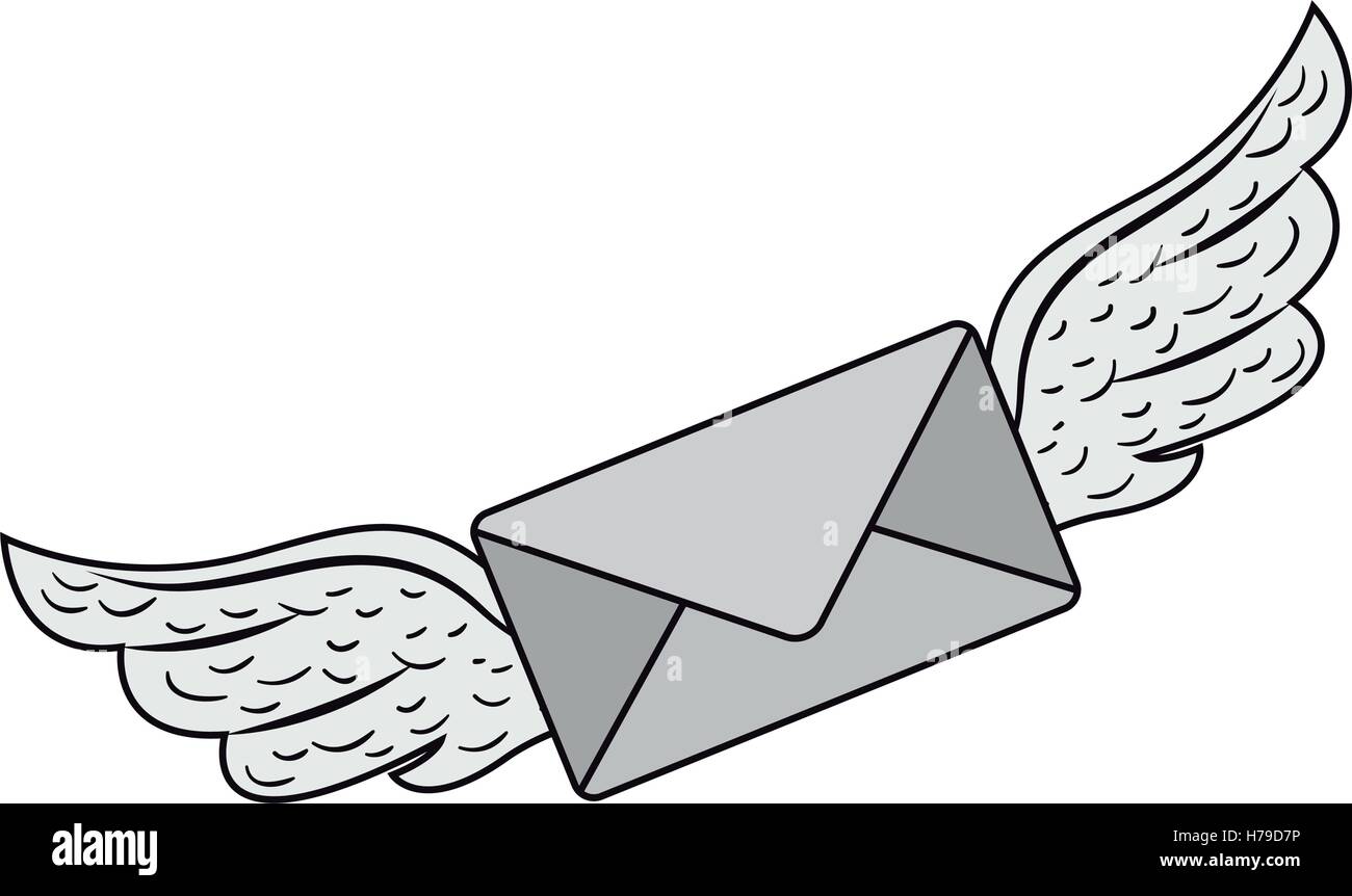 mail envelope icon with wings flying over white background. vector ...
