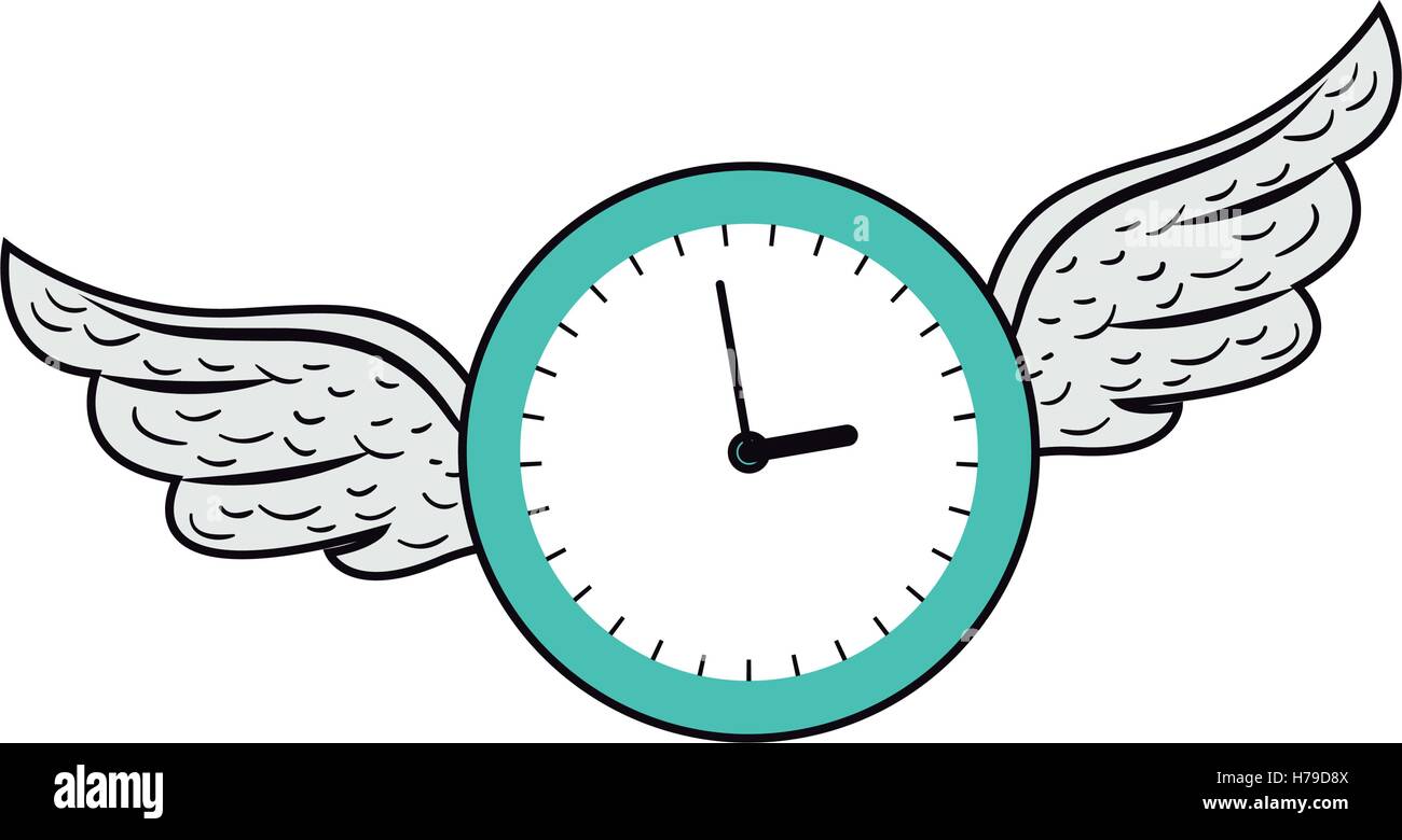 clock time device icon with wings over white background. vector ...