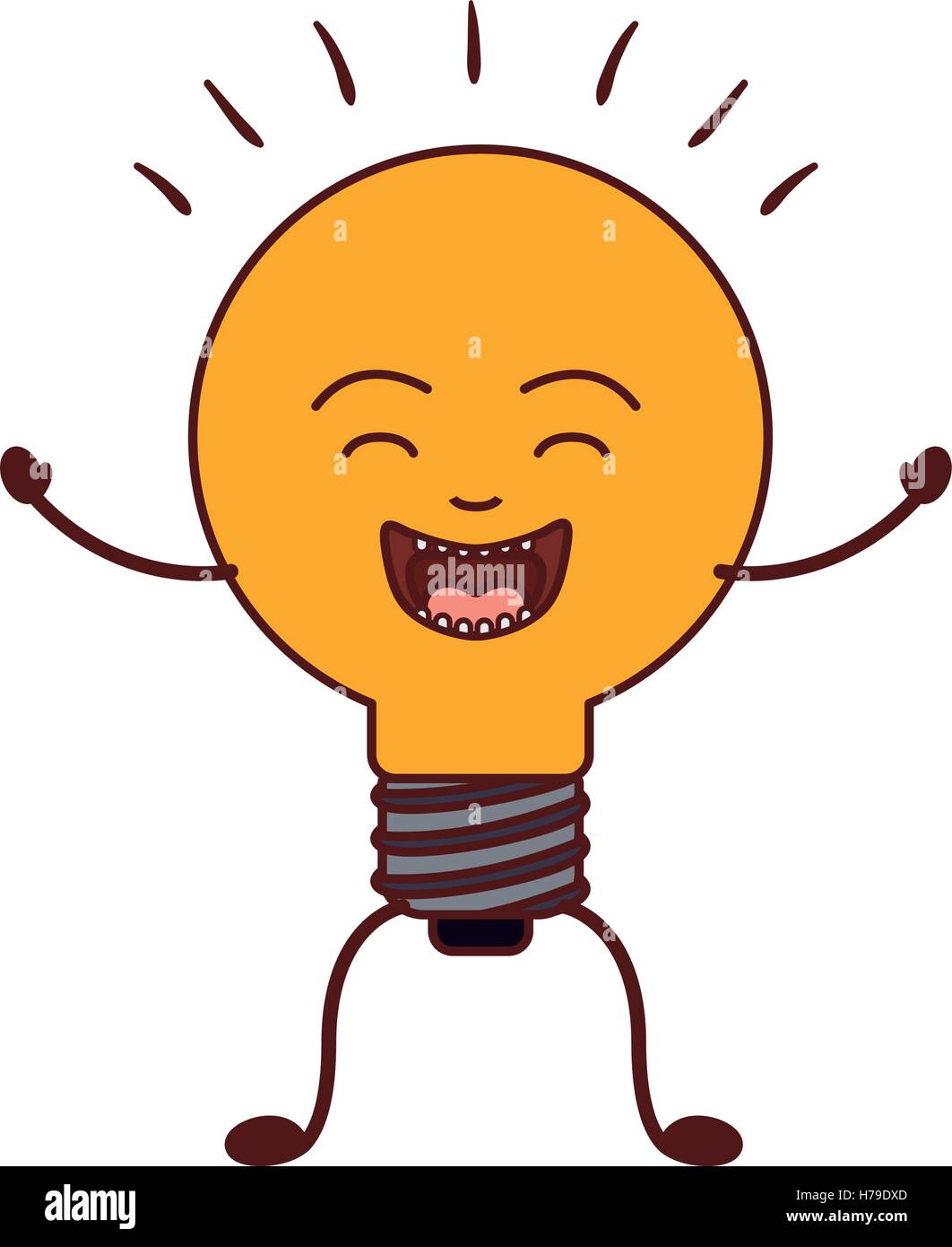 cartoon bulb light icon with happy expression over white background ...