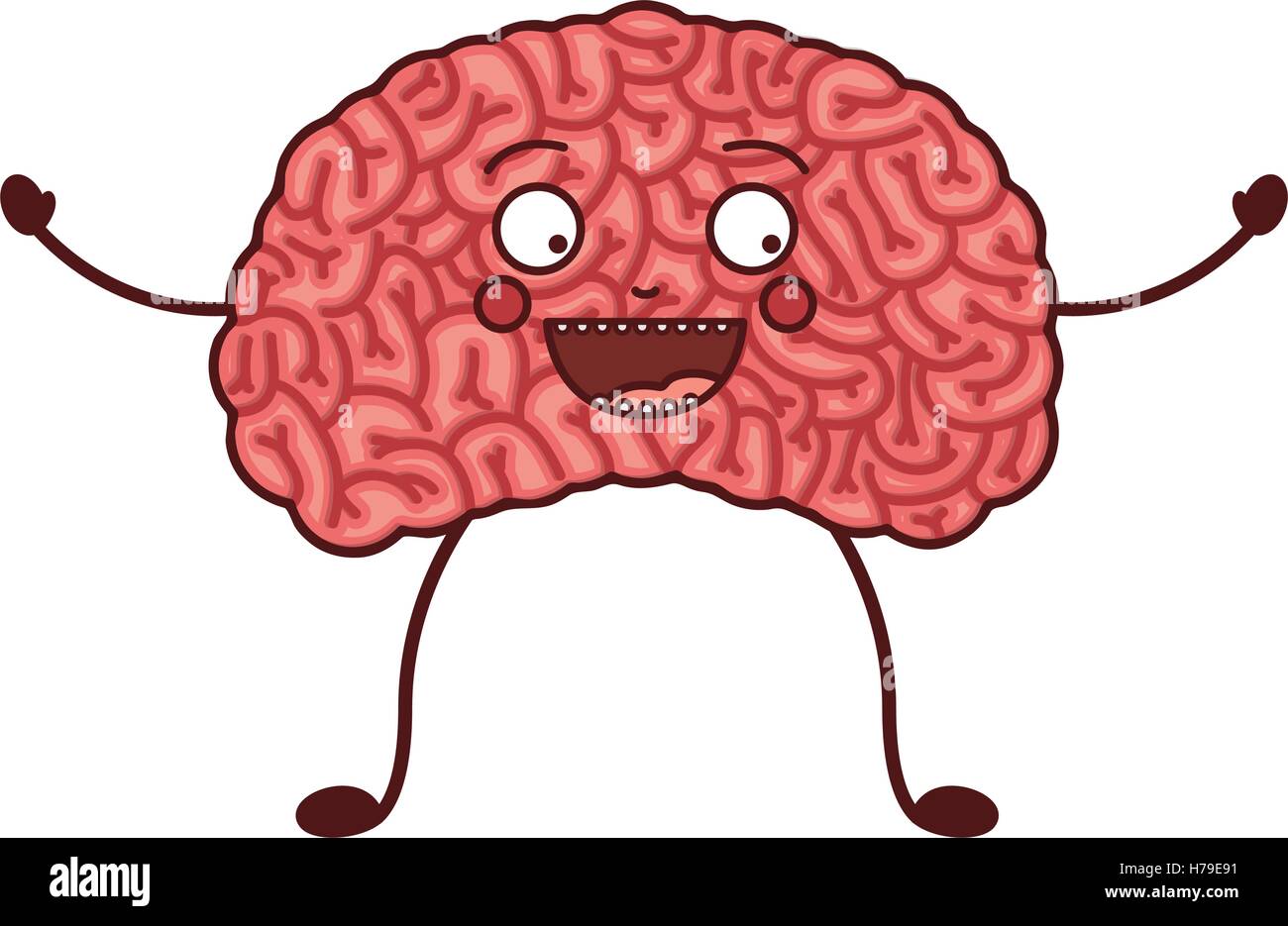 cartoon human brain organ with happy expression icon over white ...