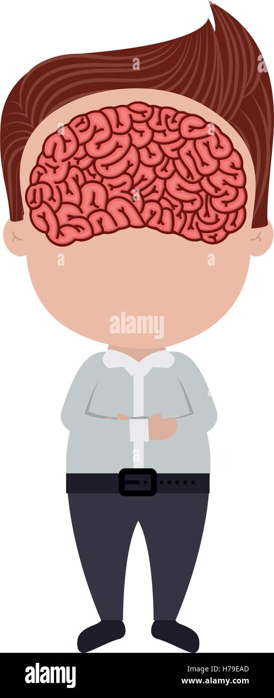 avatar male man cartoon with human brain in his face over white ...