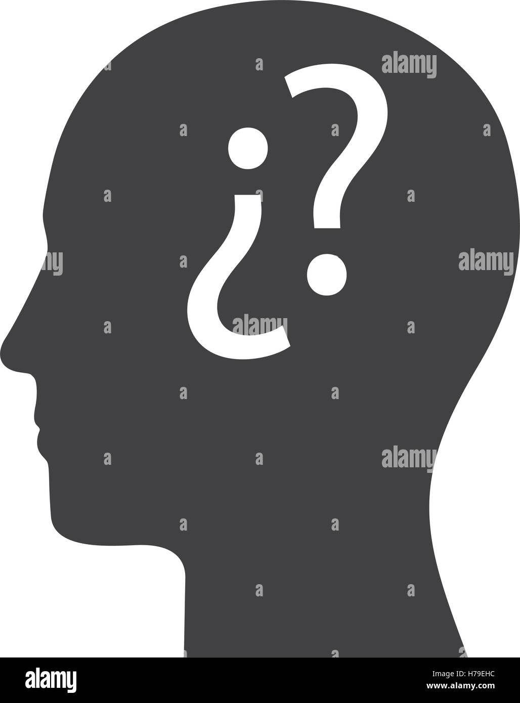 silhouette of human head profile with questions marks icon inside over ...