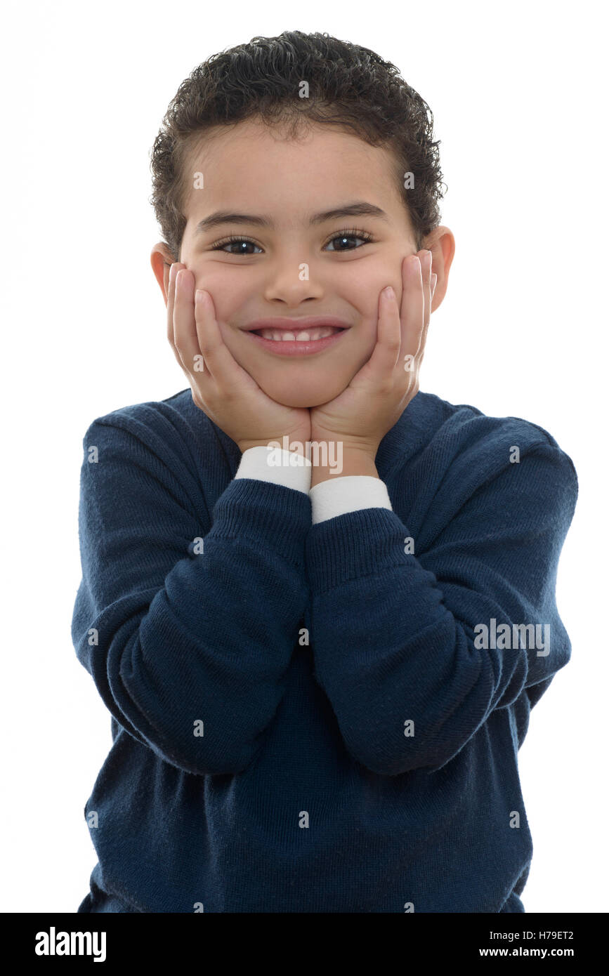 Lovely Portrait of Young Smiling Boy Isolated on White Background Stock ...