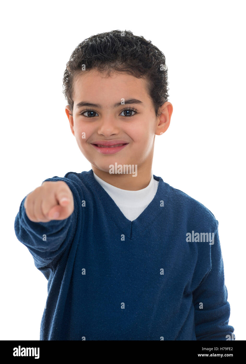 Cute Young Boy Pointing at Camera Isolated on White Background Stock ...