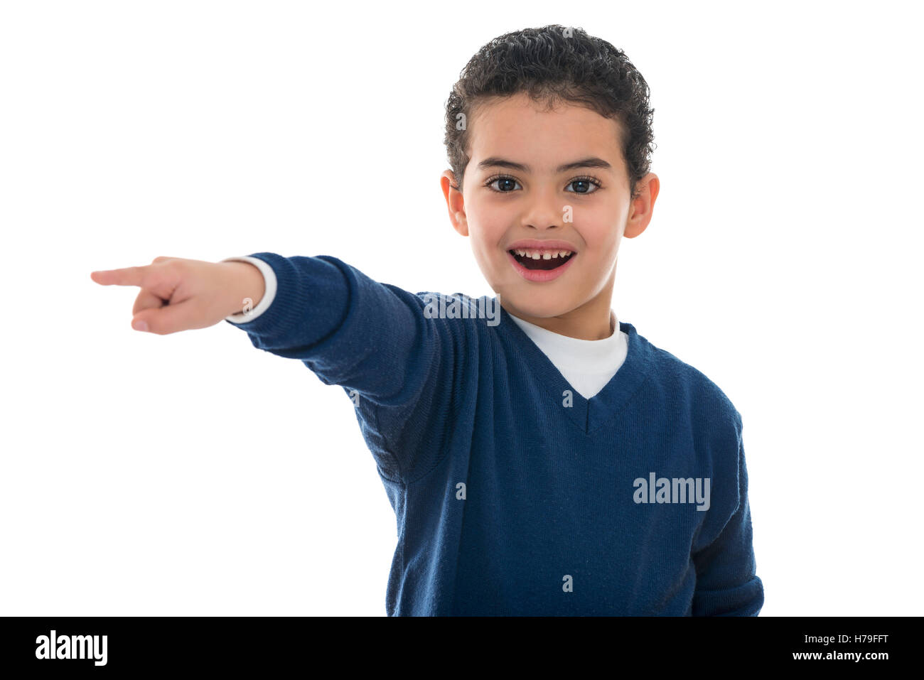 Cute Young Boy Pointing Isolated on White Background Stock Photo - Alamy