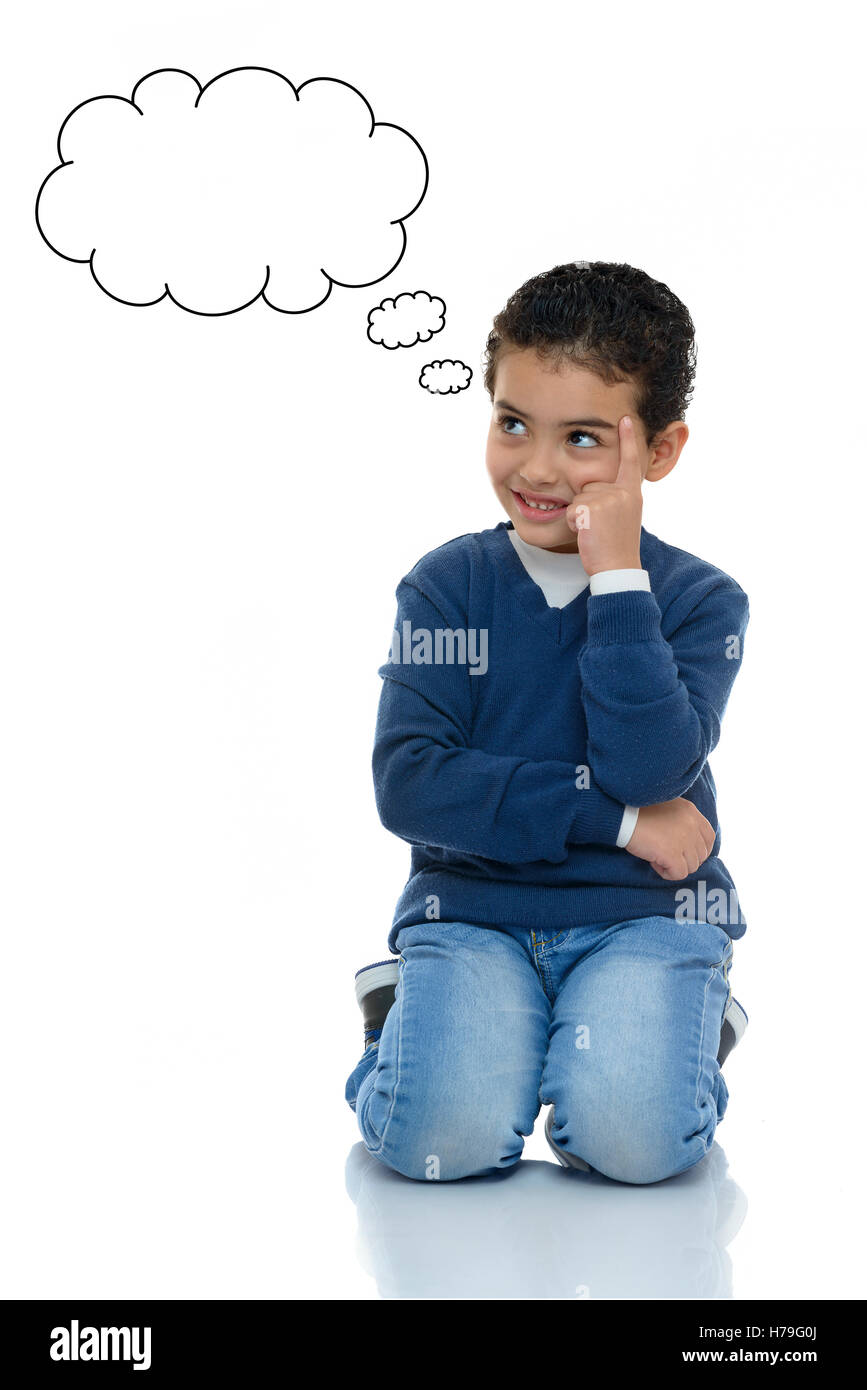 Portrait of Young Boy Thinking Isolated on White Background Stock Photo ...