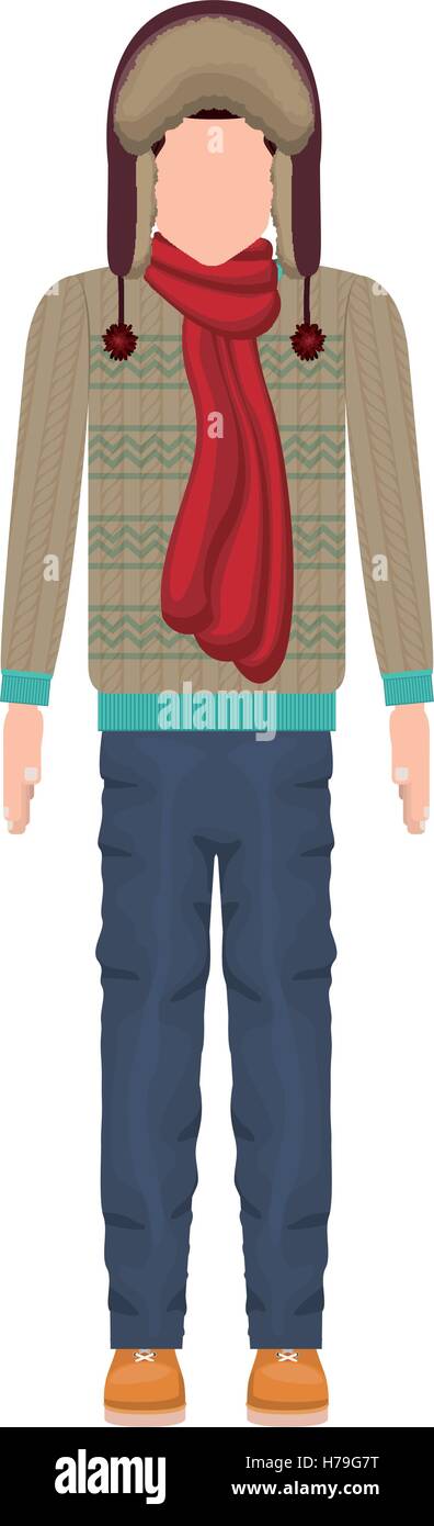 avatar man standing and wearing winter clothes. over white background ...