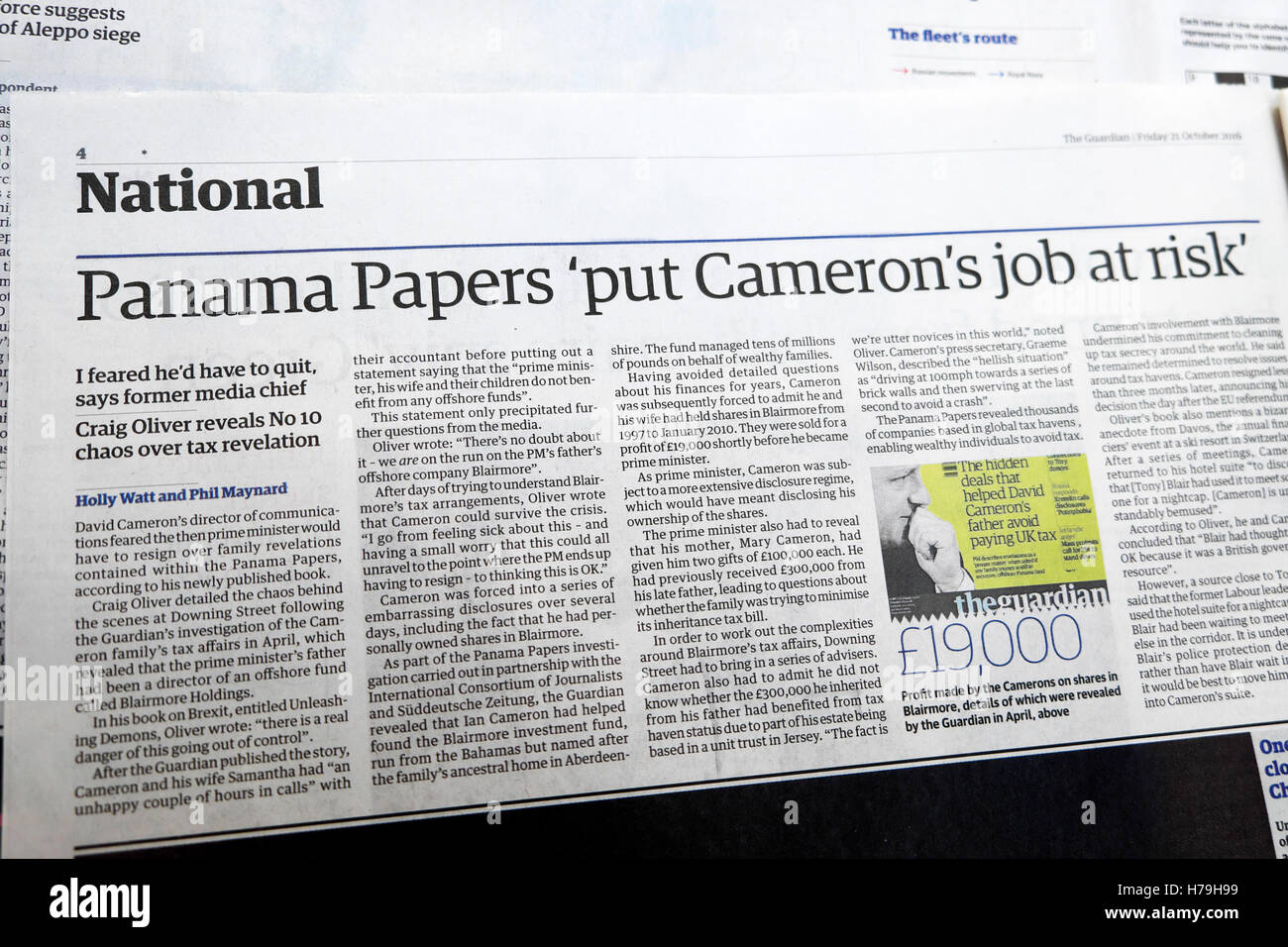 Panama Papers 'put Cameron's job at risk' newspaper article in Guardian ...