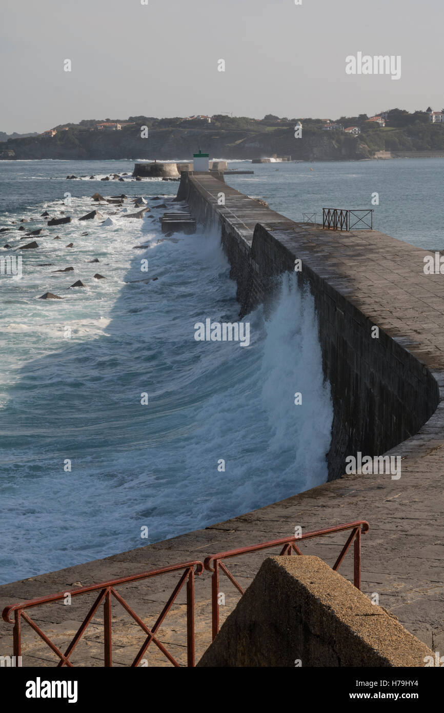 Outer harbour sea defence wall, St Jean de Luz Bay, Socoa Stock Photo ...