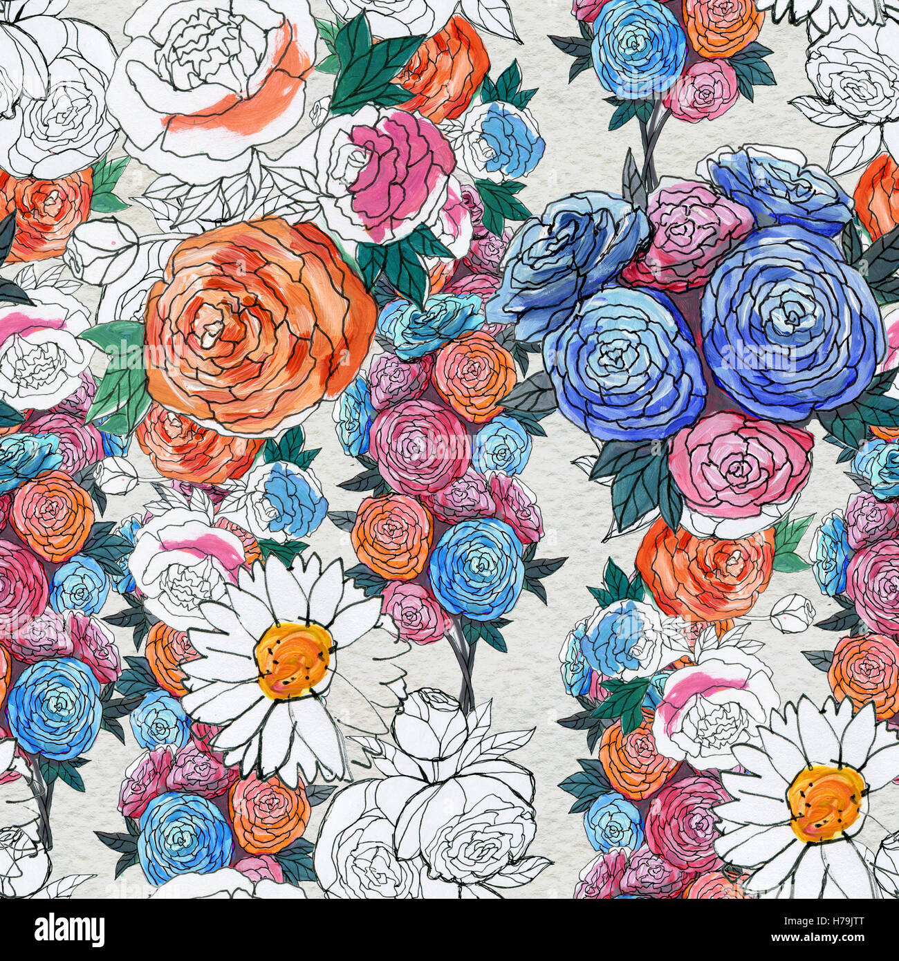 Seamless pattern with colorful flowers Stock Photo - Alamy