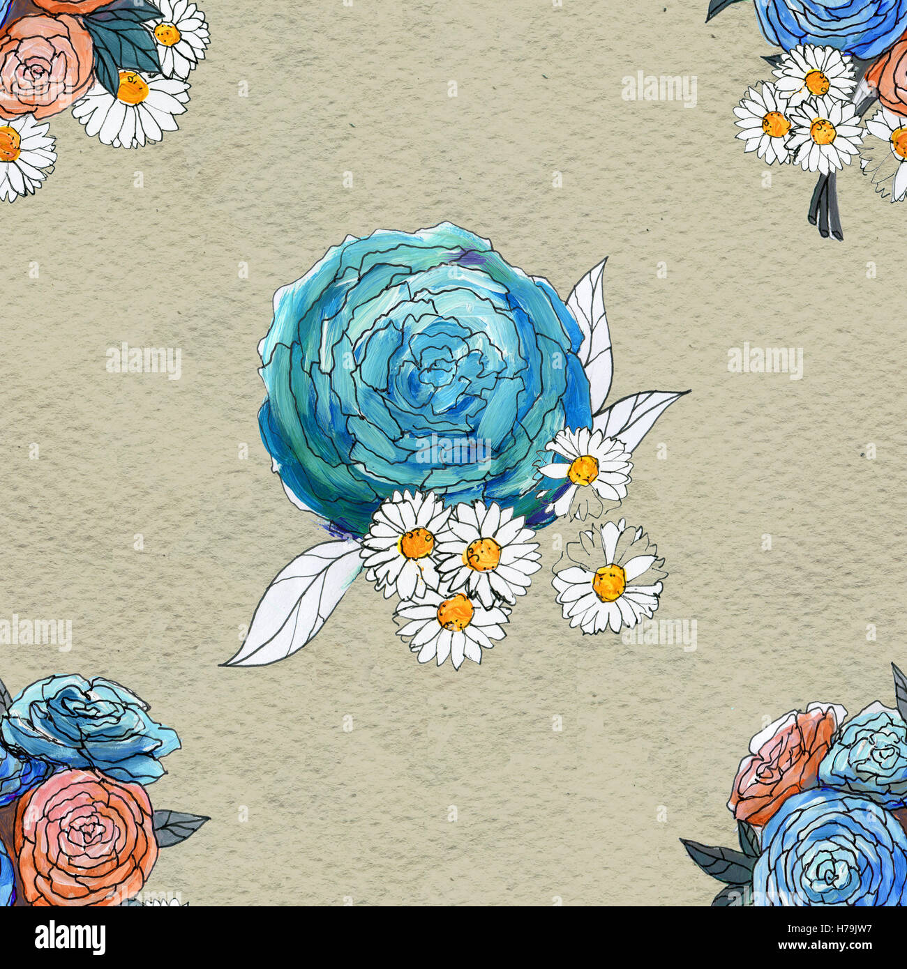 Seamless pattern with colorful flowers Stock Photo - Alamy