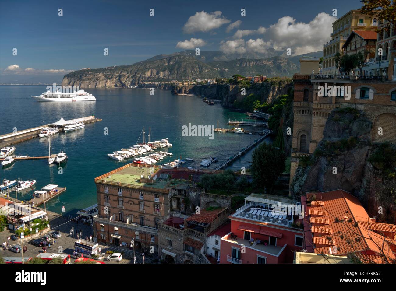 Sorrento harbour from the terrace of the Foreigners Club Stock Photo ...