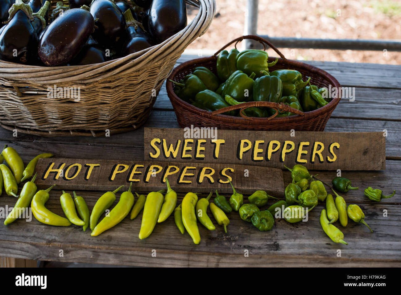 Peppers selling at an urban farm stand Stock Photo - Alamy
