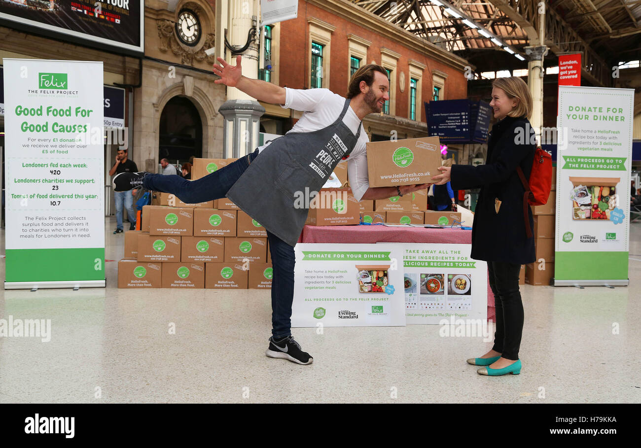 EDITORIAL USE ONLY Chef Patrick Drake gives commuter Lucy a recipe box ...