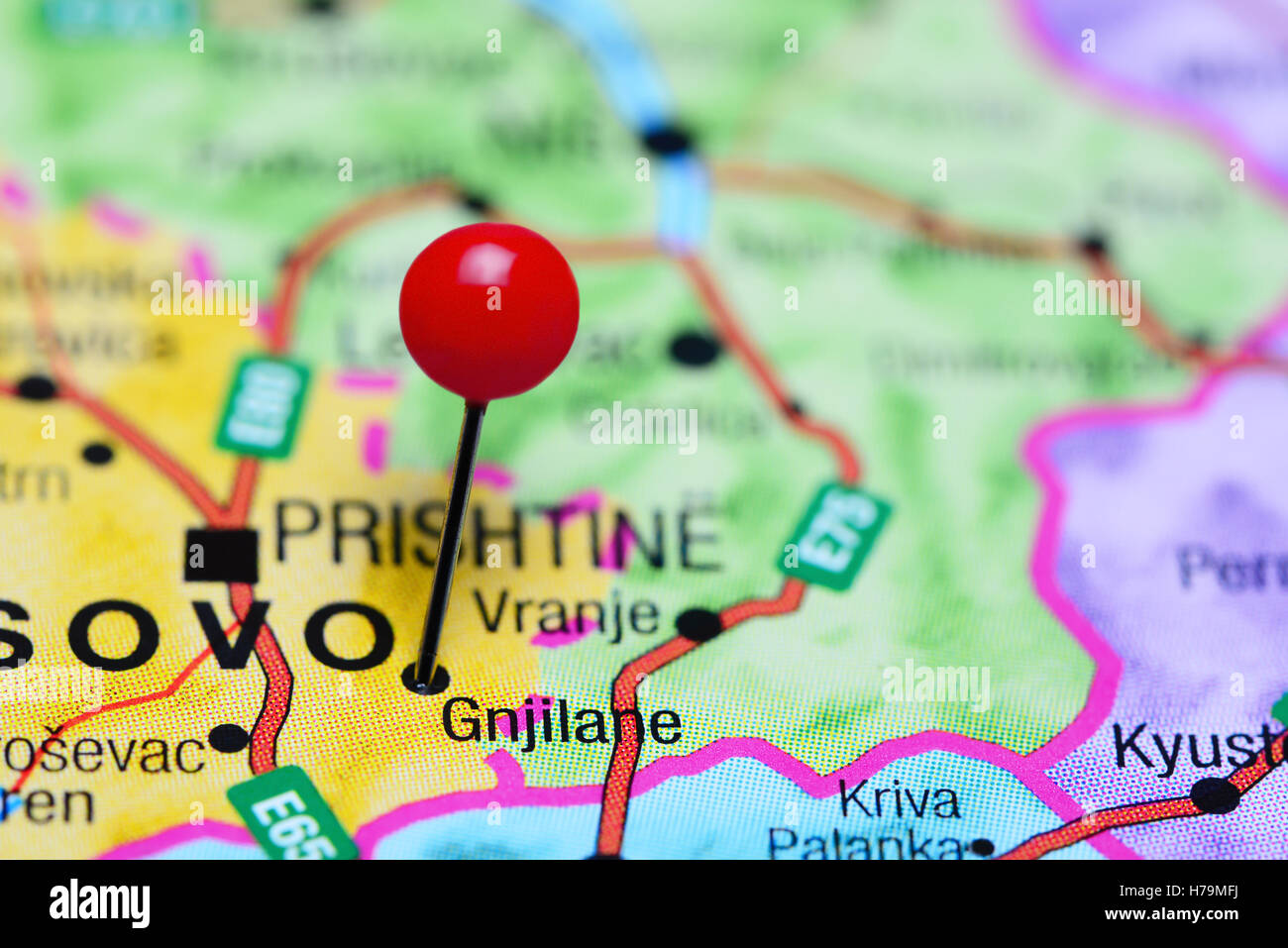 Gnjilane pinned on a map of Kosovo Stock Photo - Alamy
