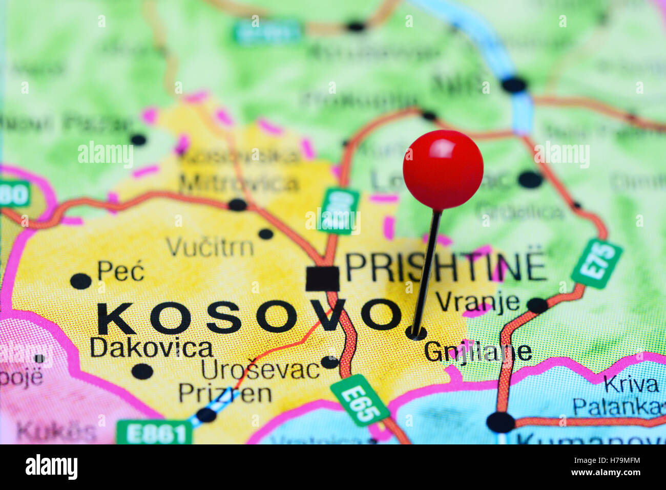 Gnjilane pinned on a map of Kosovo Stock Photo - Alamy