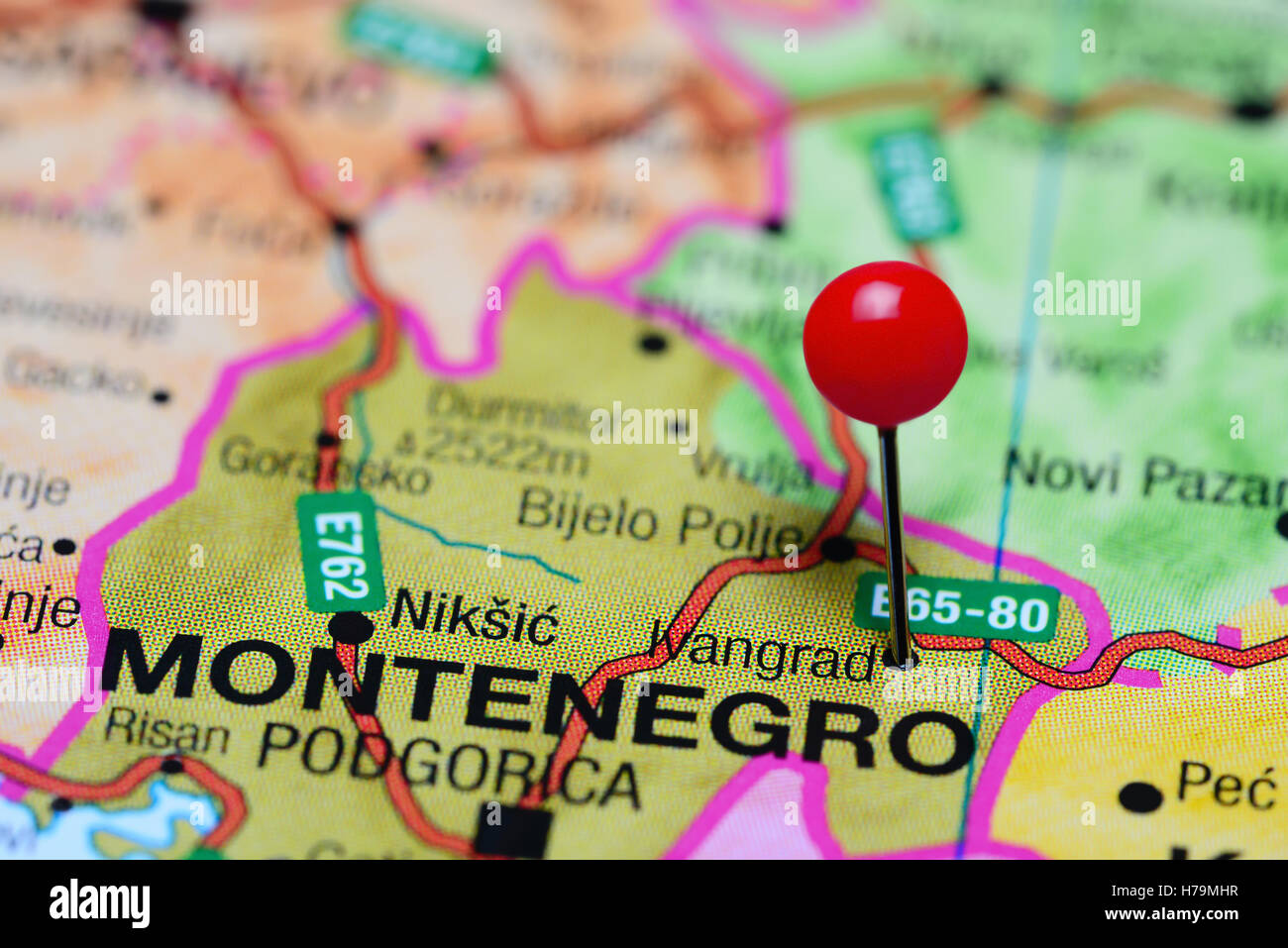 Ivangrad pinned on a map of Montenegro Stock Photo - Alamy