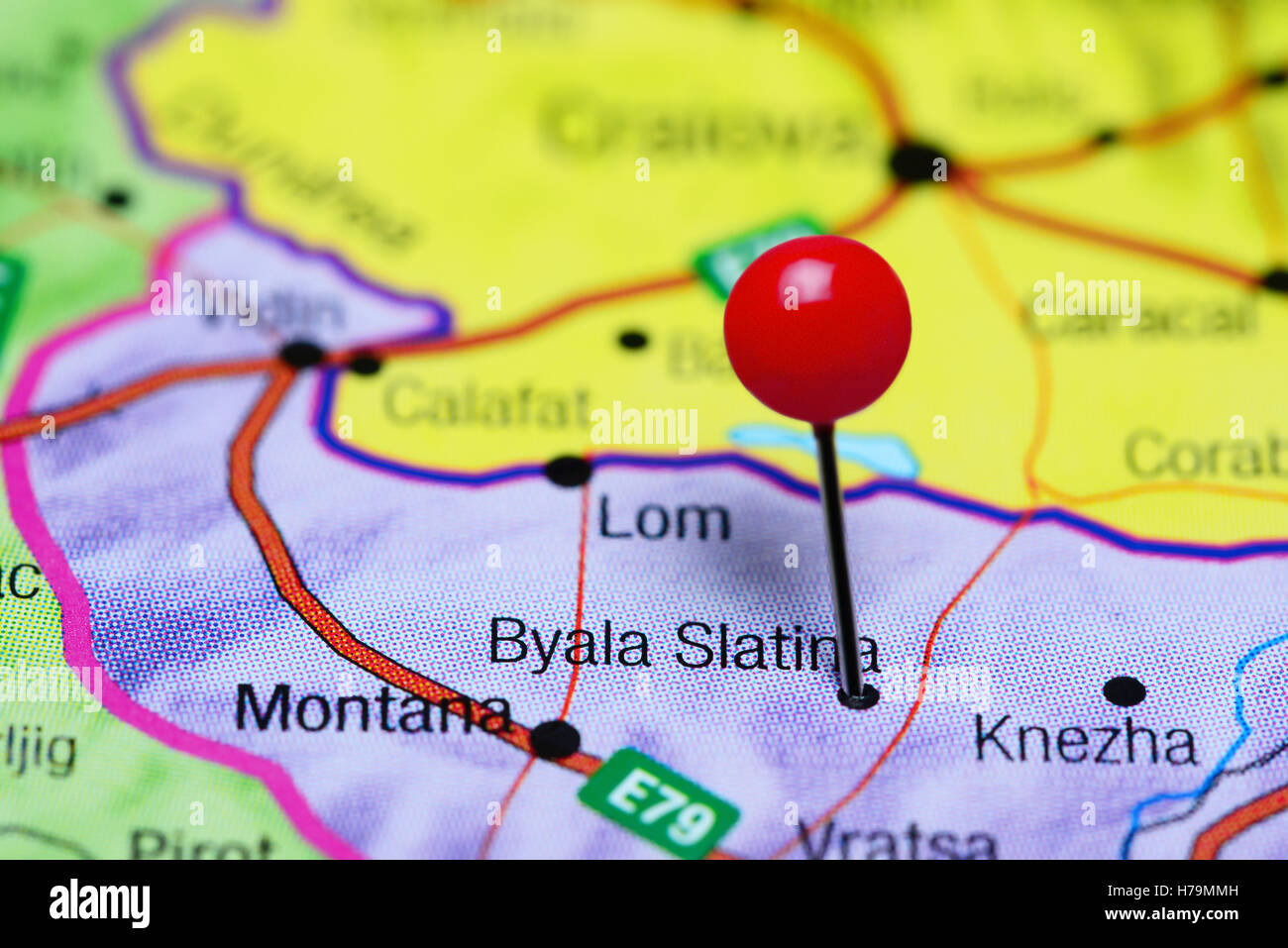 Byala Slatina pinned on a map of Bulgaria Stock Photo - Alamy