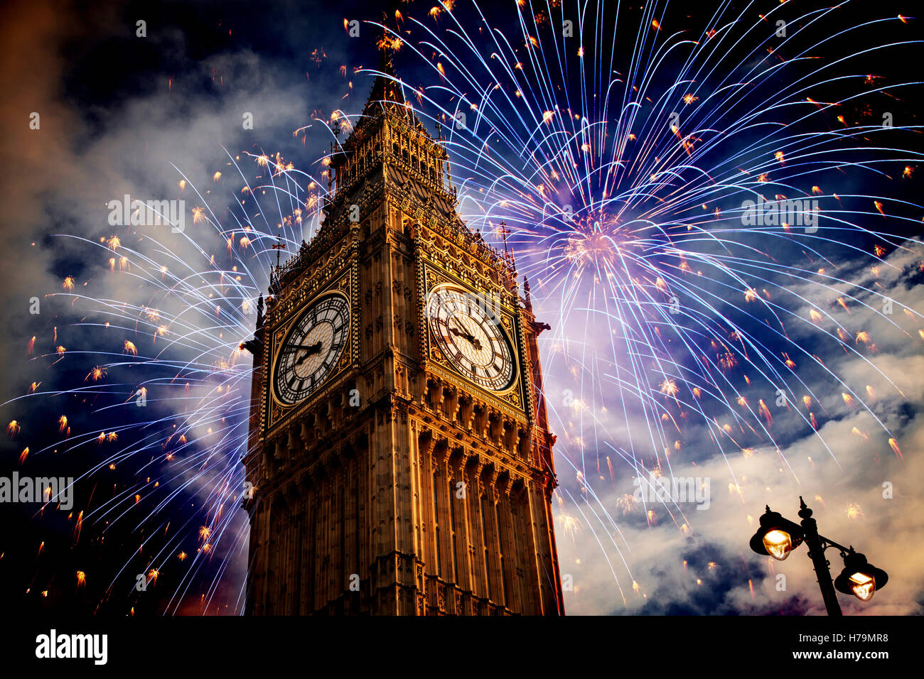 Big Ben At Night With Fireworks