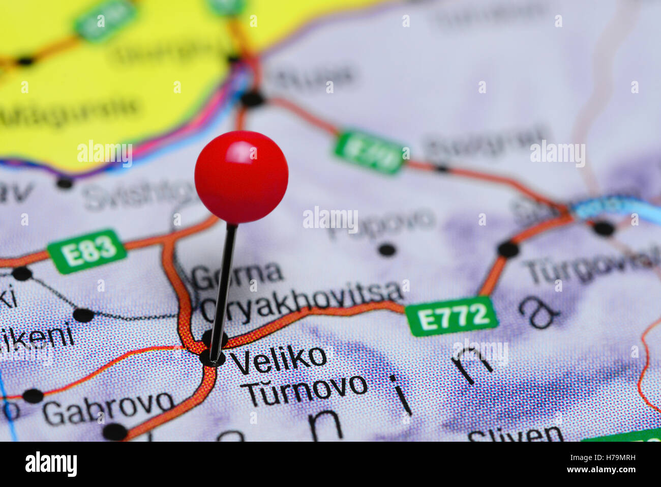 Veliko Tarnovo pinned on a map of Bulgaria Stock Photo - Alamy