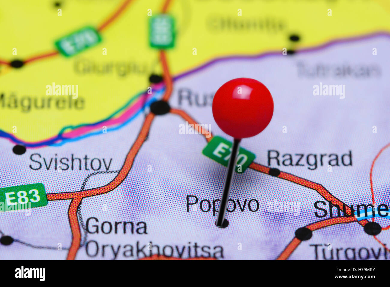 Popovo pinned on a map of Bulgaria Stock Photo - Alamy