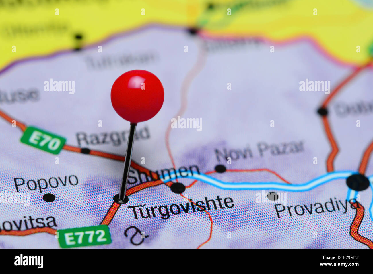 Targovishte pinned on a map of Bulgaria Stock Photo - Alamy