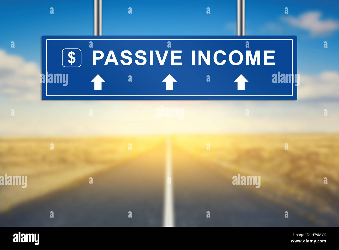 passive income words on blue road sign with blurred background Stock ...