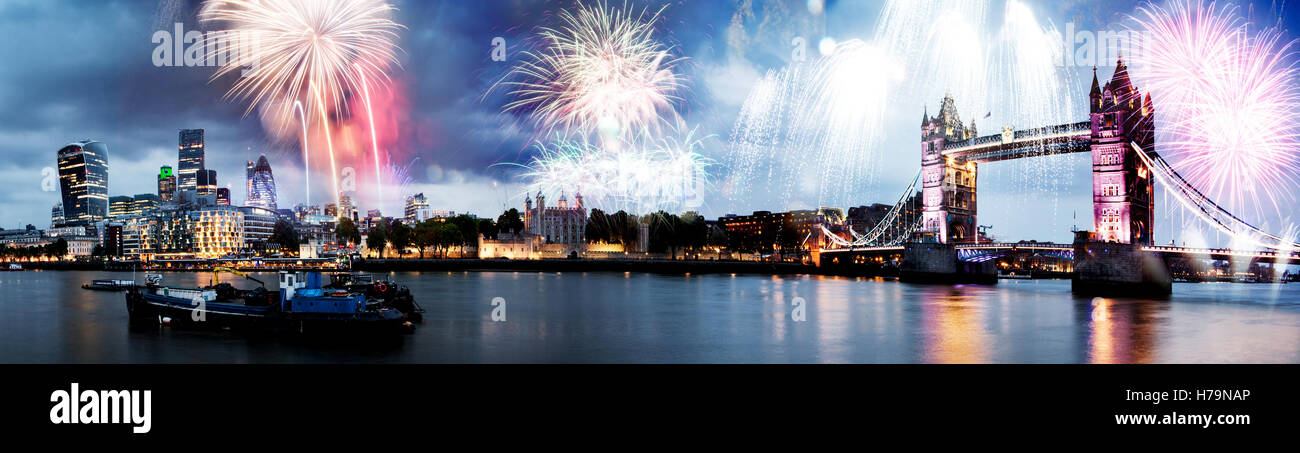 fireworks over the River Thames in London - celebrating New Year in the ...